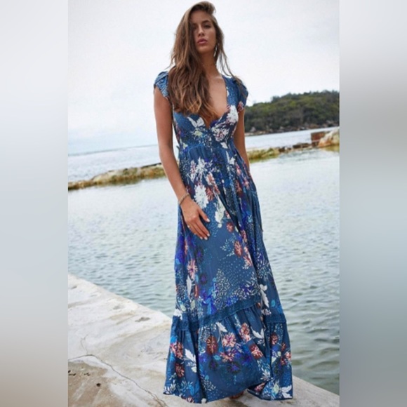 Jaase | Dresses | Jaase Blue Boho Floral Maxi Dress | Poshmark